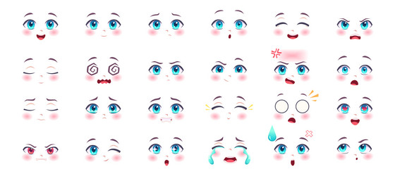 Manga expression anime girl facial expressions Vector Image