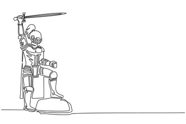 Single one line drawing medieval knight in armor Vector Image