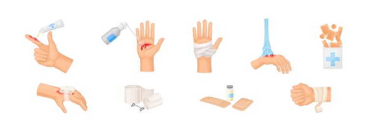 Hands with injured skin and wound first aid Vector Image