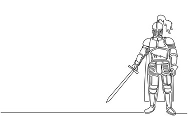Single continuous line drawing medieval knight Vector Image