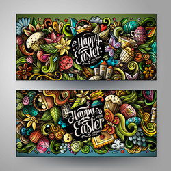 Cartoon cute colorful doodles happy easter banners