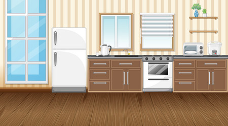 Cartoon kitchen interior with wooden retro Vector Image