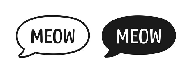 Meow speech bubble silhouette and outline set Vector Image