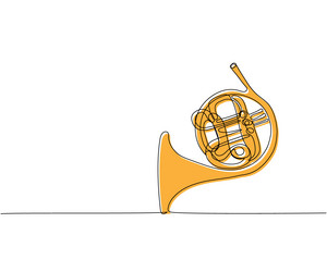 French horn one line color art continuous line Vector Image