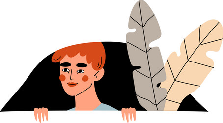 Guy looks out and hands up cartoon Royalty Free Vector Image