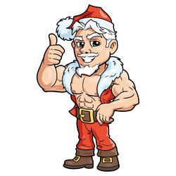 Strong santa claus in red costume making thumb up Vector Image
