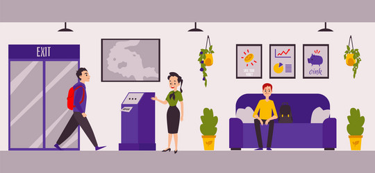 Bank office interior - flat cartoon banner Vector Image