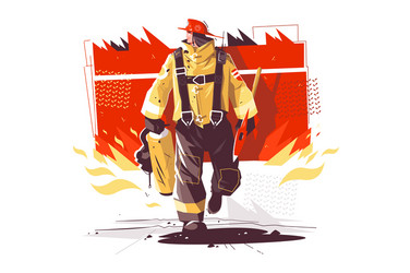 Cartoon firefighter character with fire fighting Vector Image