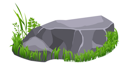 Green grass with gray rock game landscape element Vector Image