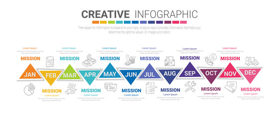 All month timeline infographics design Royalty Free Vector