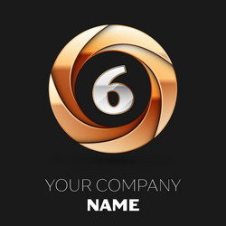 Realistic golden number six logo in the circle Vector Image