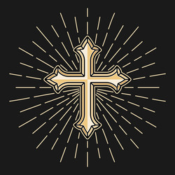 Cross with rays religion sign tattoo style Vector Image