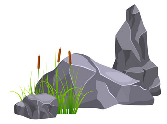 Green grass with gray rock game landscape element Vector Image