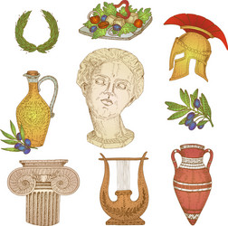 Vintage monochrome ancient greece labels set Vector Image