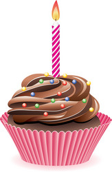 Pink birthday cupcake with burning candle Vector Image