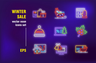 Enjoy winter neon signs set Royalty Free Vector Image