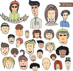 Hand-drawn people crowd doodle collection Vector Image