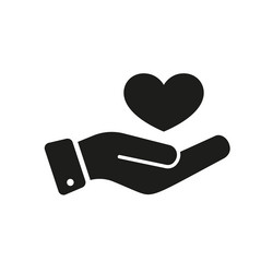 Heart over hand icon high quality black Royalty Free Vector