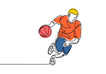 Basketball player one line continuous drawing Vector Image