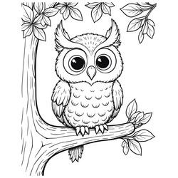 Cute owl sitting on tree branch coloring pages Vector Image