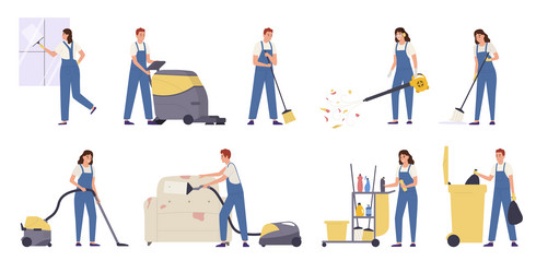 Cleaning service and laundry set tiny people Vector Image