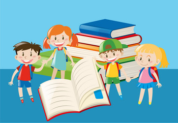 Children studying books Royalty Free Vector Image
