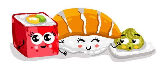 Funny sushi roll isolated cartoon character Vector Image