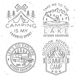 Set of camping badges design on chalkboard Vector Image