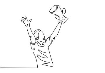 Continuous line drawing of winner holding Vector Image