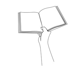 Continuous one line drawing of hand holding book Vector Image