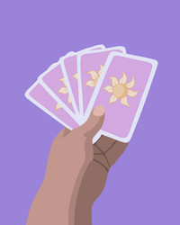Tarot cards in human hand divination Royalty Free Vector