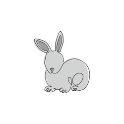 One single line drawing of cute standing rabbit Vector Image
