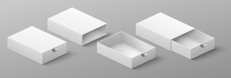 Realistic slide box mockup set with ribbon to pull