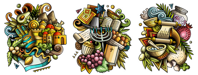 Israel cartoon doodle designs set Royalty Free Vector Image
