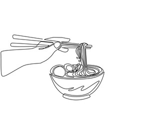 Single continuous line drawing hand drawn ramen Vector Image
