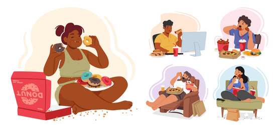 Set of female characters with eating disorders Vector Image