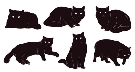 Hand drawns silhouette of sitting cats Royalty Free Vector