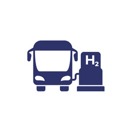 Hydrogen bus at fuel station icon Royalty Free Vector Image