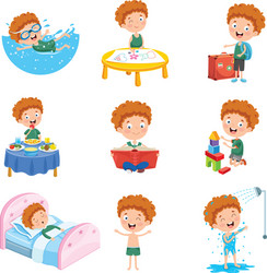 Cartoon kid daily routine activities set Vector Image