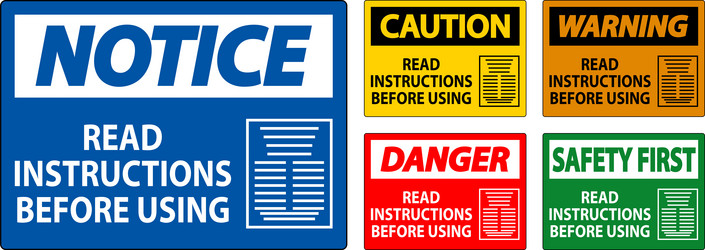 Caution machine sign read instructions before Vector Image