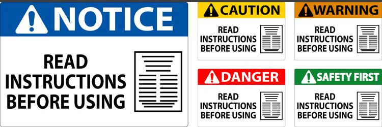 Caution machine sign read instructions before Vector Image