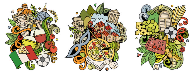 Italy cartoon doodle designs set Royalty Free Vector Image