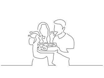 People eating isolated line drawing Royalty Free Vector