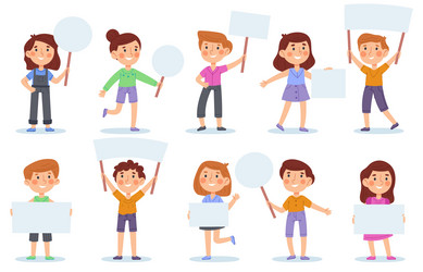 Cartoon kids holding blank banner boy and girl Vector Image