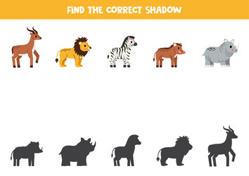 Find shadows of cute african animals educational Vector Image