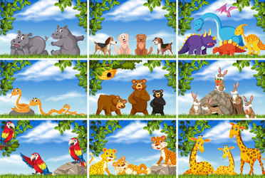 Cute set animals in jungle scene Royalty Free Vector Image