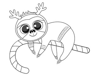 Christmas baby sloth colouring book page Vector Image