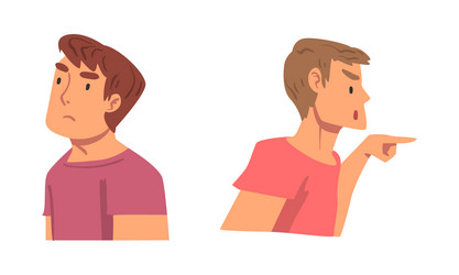 Angry frowning man character expressing distaste Vector Image