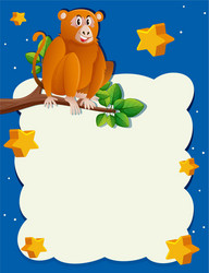 Border template with boys at night landscape Vector Image