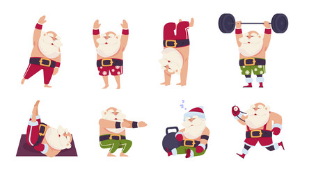 Santa yoga poses christmas winter holiday sport Vector Image